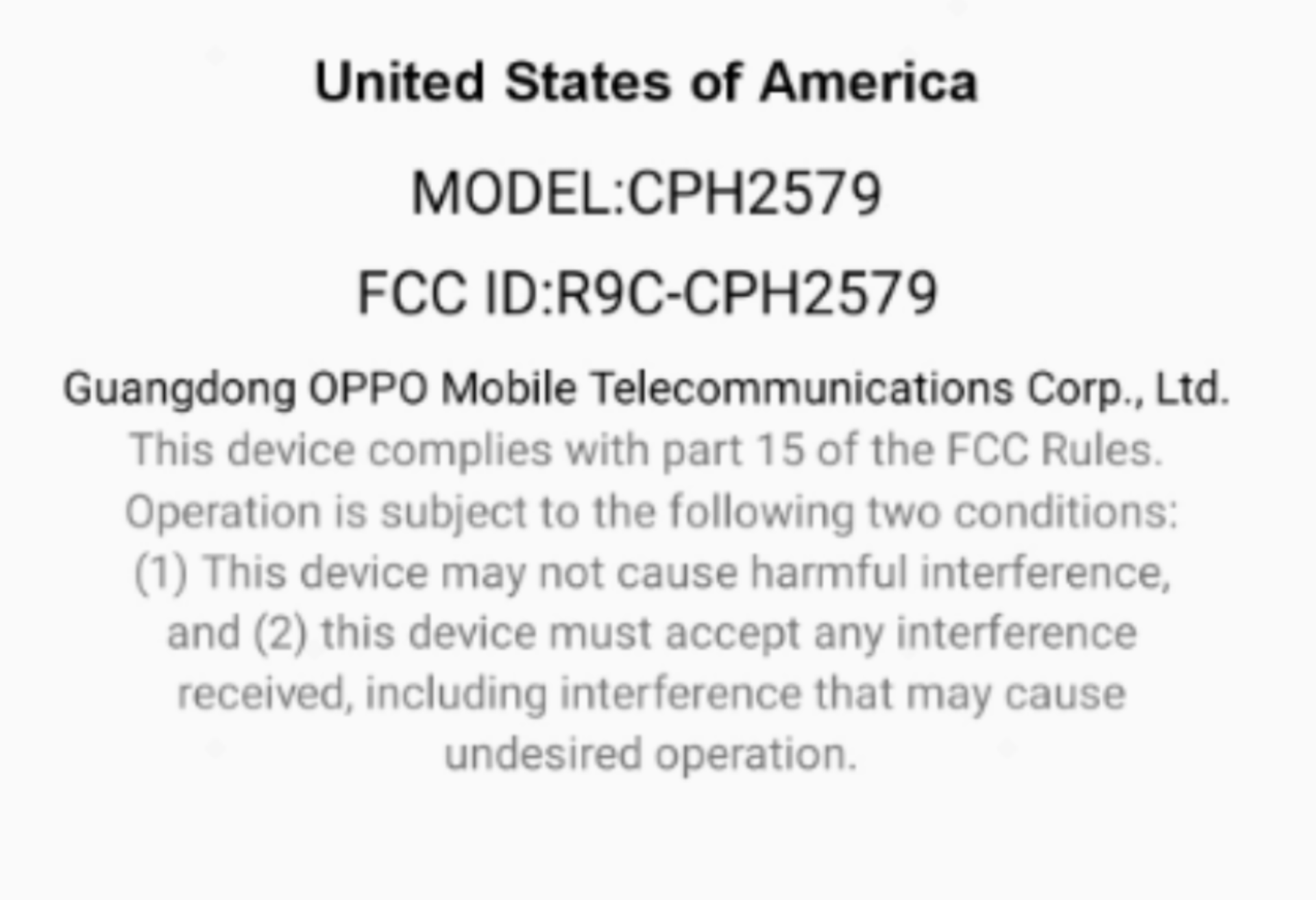 Oppo CPH2579 lists at FCC ID certification
